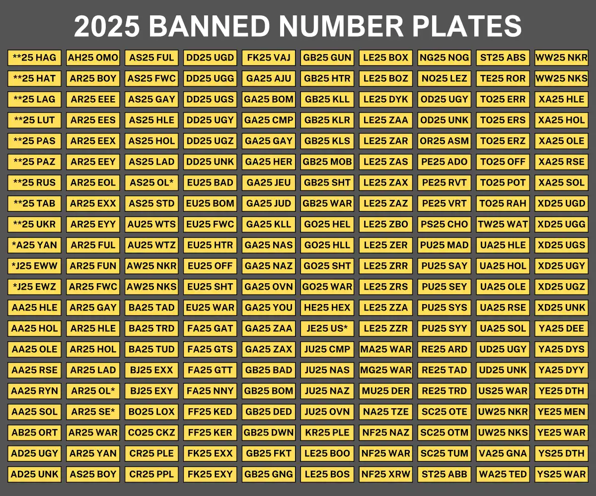 DVLA bans 210 offensive number plates for 2025 | Regit